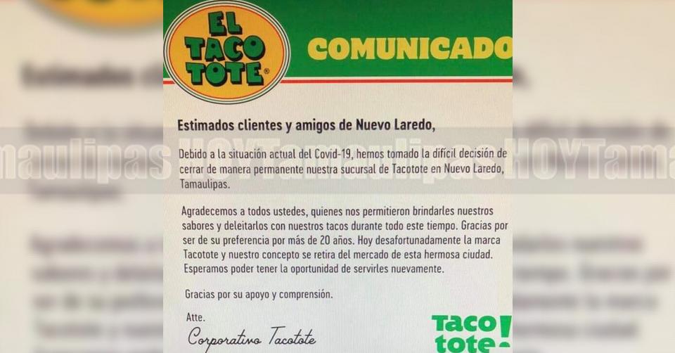 Hoy Tamaulipas - Debido al Covid-19 dice adios Taco Tote en Nuevo Laredo