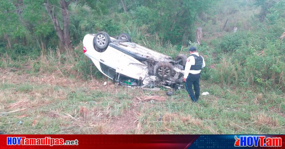 Hoy Tamaulipas - Choque y volcadura en la carretera Mante-Victoria dejo una mujer lesionada