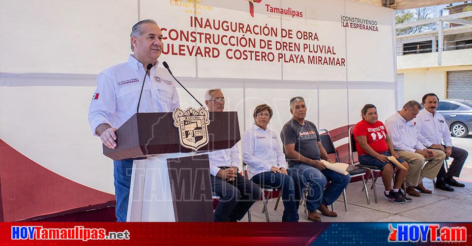 Hoy Tamaulipas - Tamaulipas Gobierno de Adrian Oseguera pone en marcha dren pluvial en playa Miramar