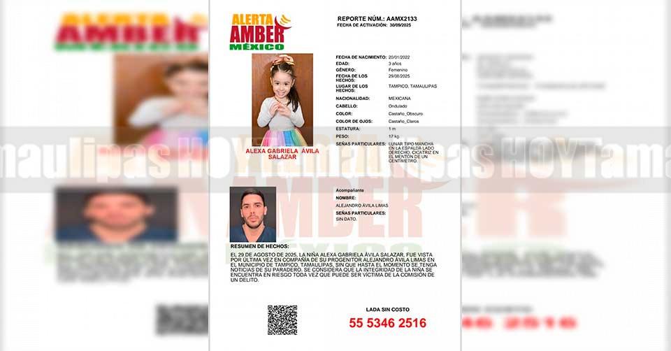 Hoy Tamaulipas - Alerta Amber Alexa Gabriela de tres anios podria estar ...